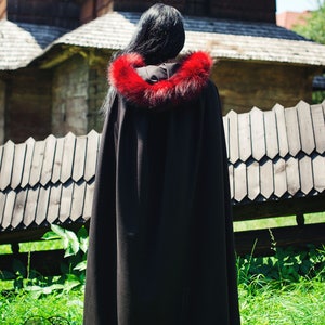 Hooded Black Cape Fox Fur Hooded Cloak Hooded Cape - Etsy