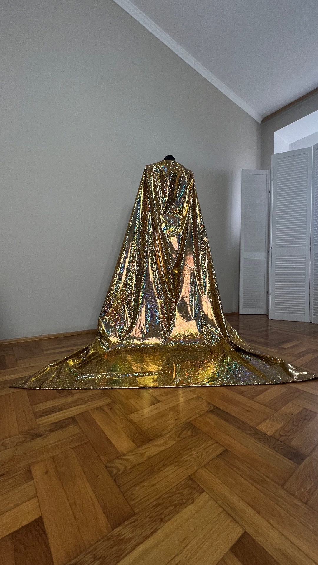 Long Gold Cape,eternal Hologram Cloak, Cloak, Renaissance Medieval Cape ...