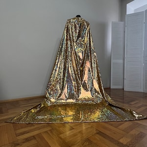 Long Gold Cape,eternal Hologram Cloak, Cloak, Renaissance Medieval Cape ...
