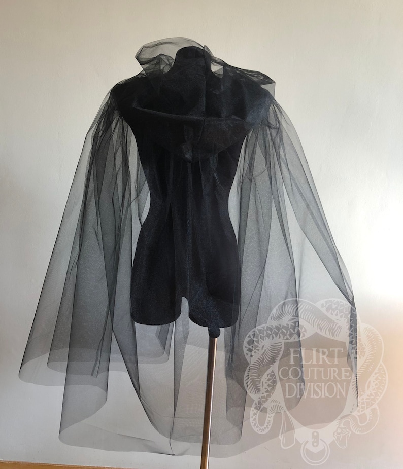Black Short Tulle Hooded Cape, Ethereal Cloak, Witch Cape, Fantasy Cape ...