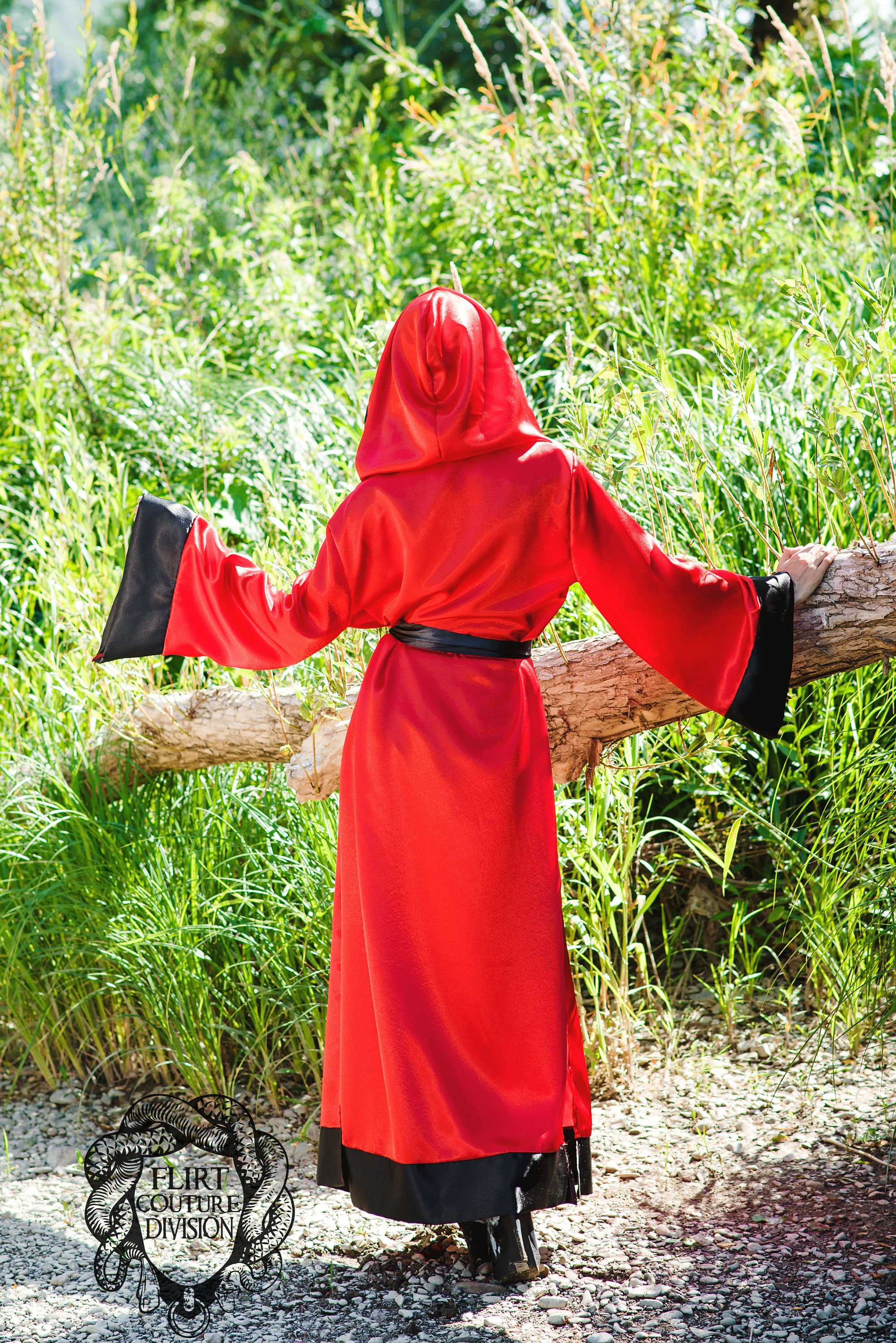 Satin Black Red Robe Ritual Robe Long Hooded Robe Monk | Etsy