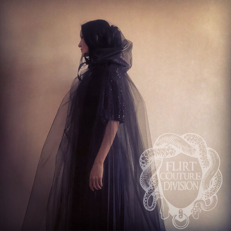 Black Tulle Hooded Cape Tulle Cloak Witch Cape Fantasy | Etsy