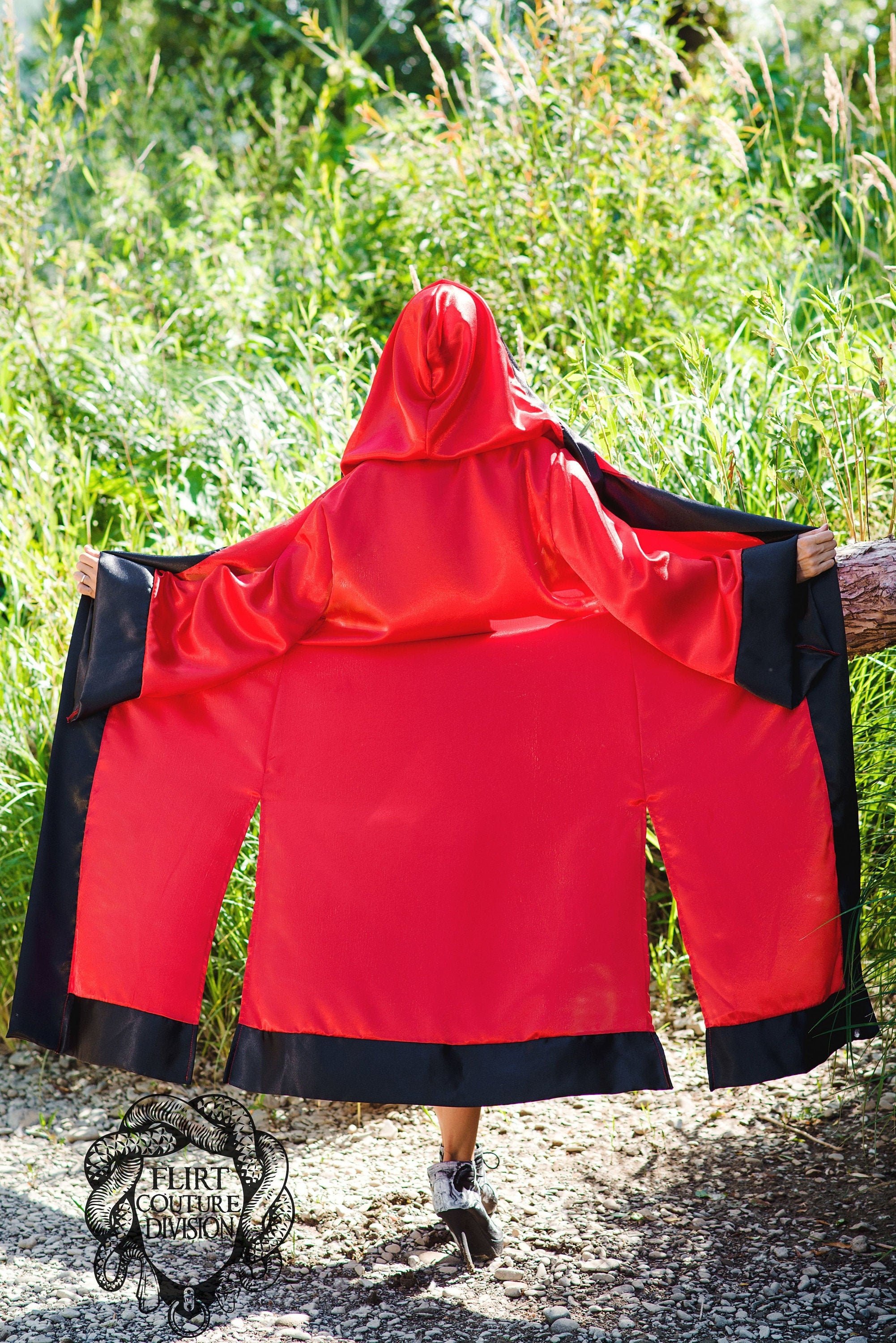Satin Black Red Robe, Ritual Robe, Long Hooded Robe, Monk Robe, Magical ...