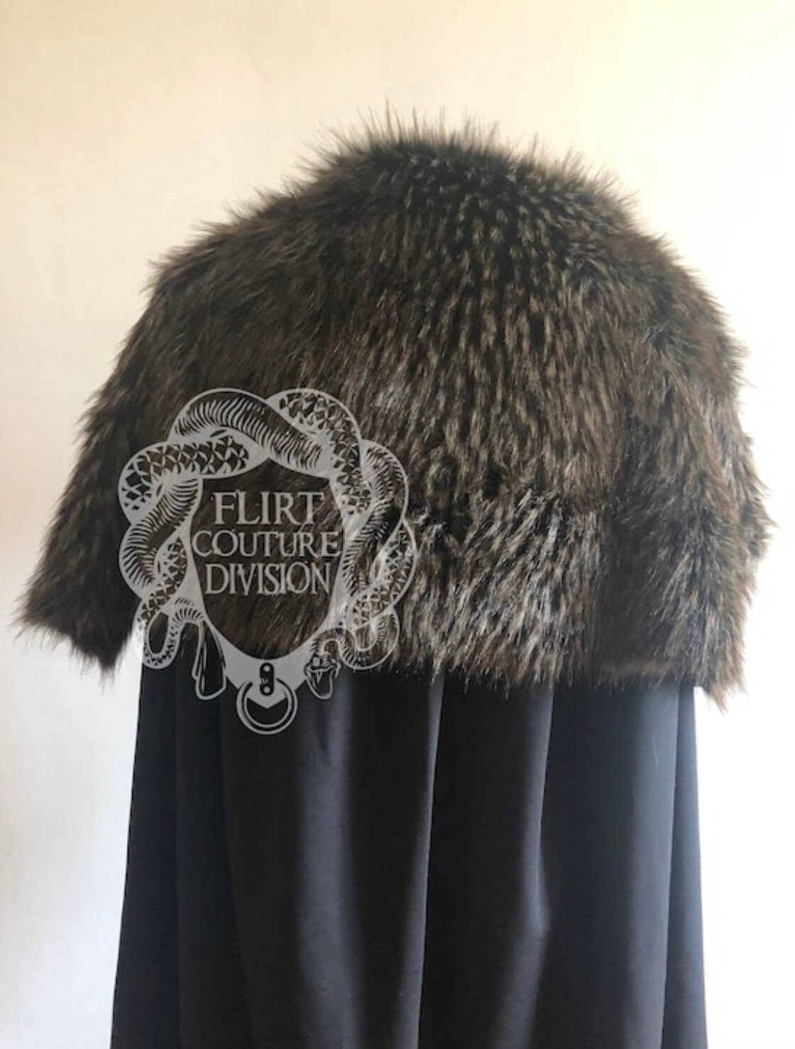 Black Fake Fur Cape Leather Belts, Fur Shoulders Capelet, Vegan Fur ...