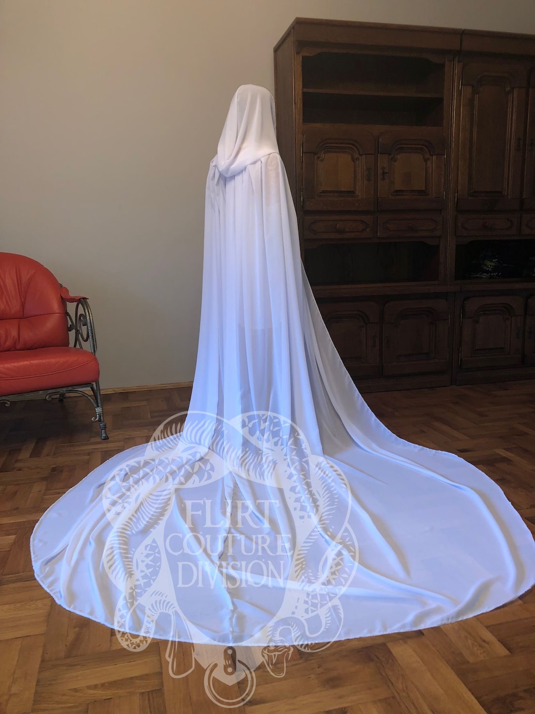 White Chiffon Hooded Cape, Royal Length Cape, Ethereal Bridal Cloak ...