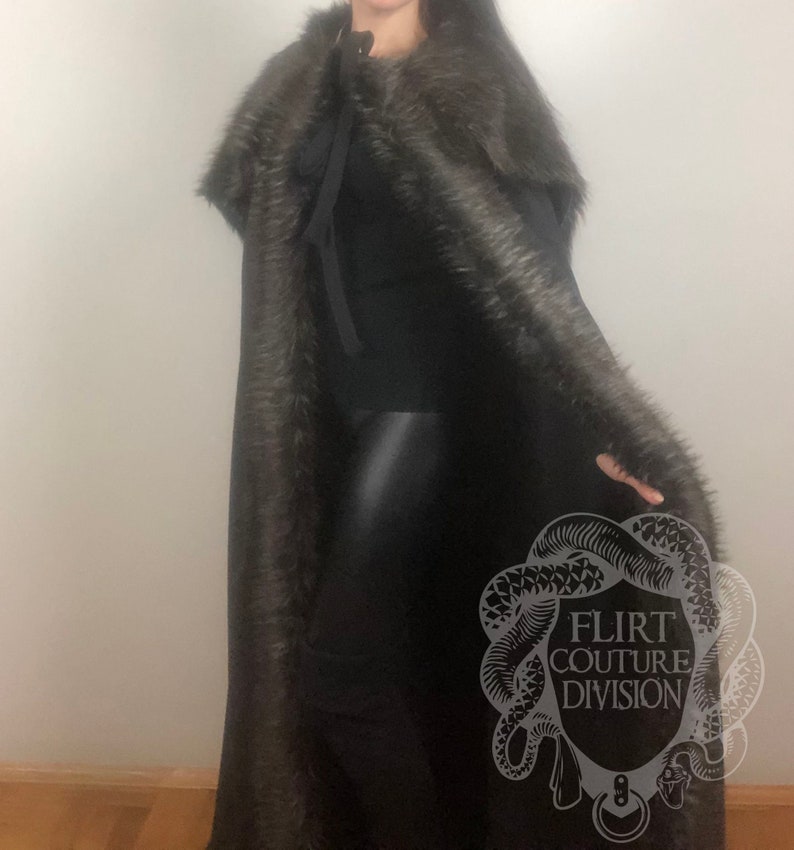 Black Cape Fur Collar, Viking Cosplay Cape, Fur Shoulder Drape Cloak ...