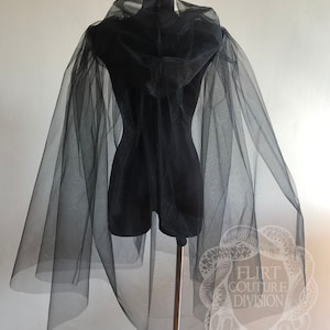 Black Short Tulle Hooded Cape, Ethereal Cloak, Witch Cape, Fantasy Cape ...