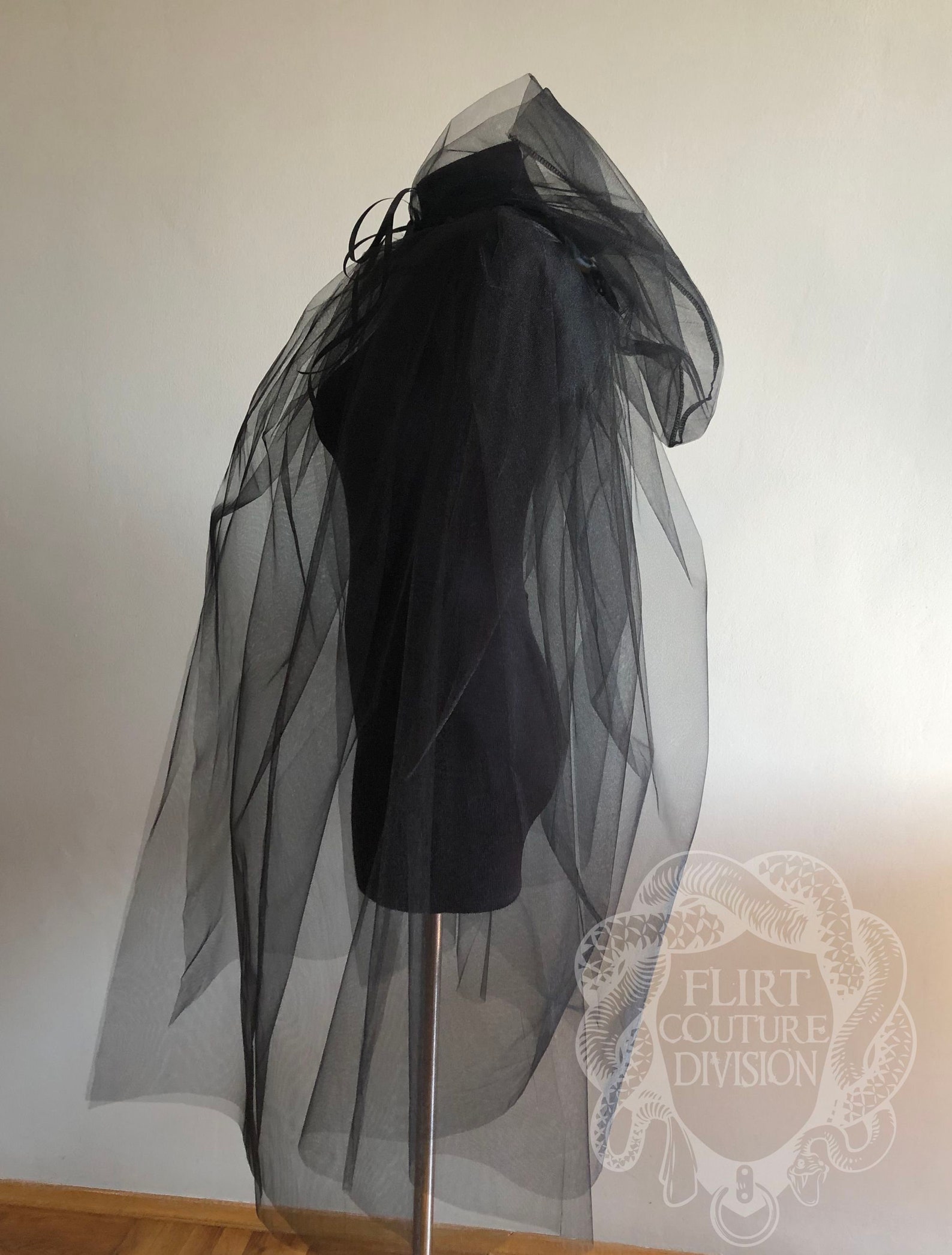 Black Short Tulle Hooded Cape, Ethereal Cloak, Witch Cape, Fantasy Cape ...