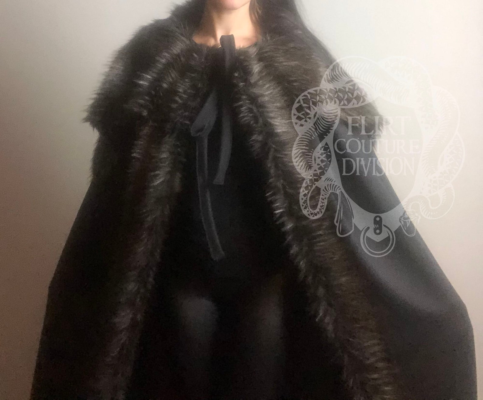 Royal Black Cape Fake Fur Collar, Viking Cosplay Cape, Vegan Fur ...
