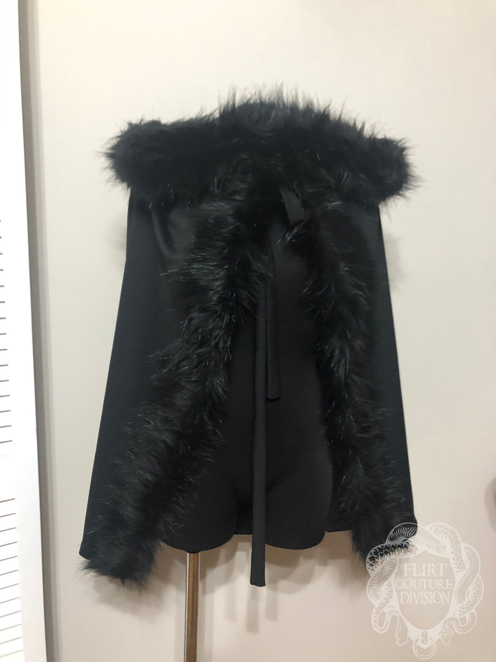 Hooded Capelet Black Hooded Cape With Faux Fur Viking Cloak | Etsy