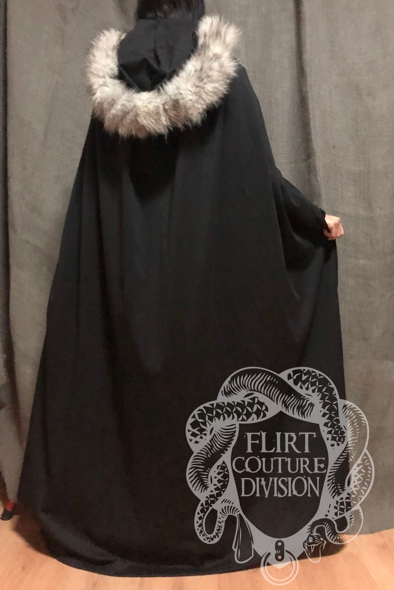 Black Hooded Cape Hooded Cloak Halloween Cloak Fox Fur | Etsy