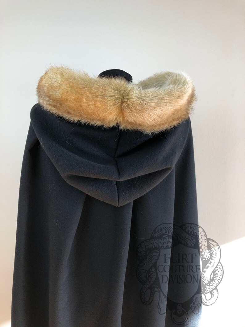 Black Hooded Cape Hooded Cloak Halloween Cloak Fox Fur | Etsy