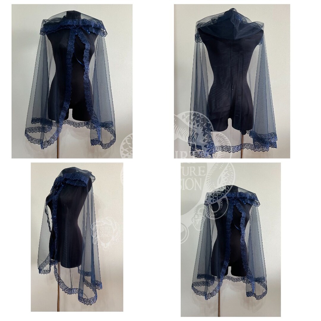 Short Tulle Cape With Lace, Navy Blue Cape, Wedding Cape, Veil Cape ...