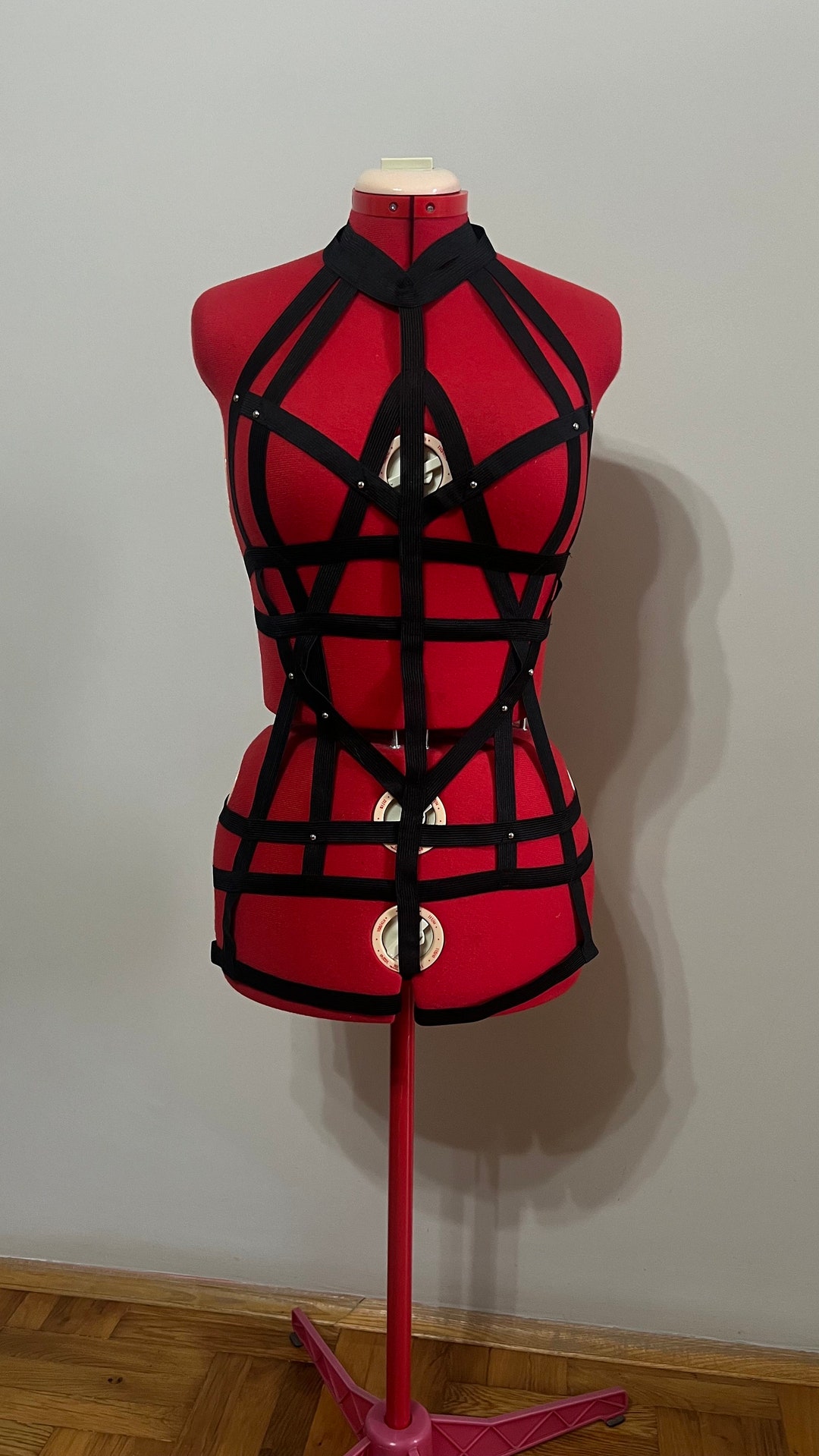 Gothic Elastic Body Harness, Plus Size Harness, Body Cage, Crotchless ...