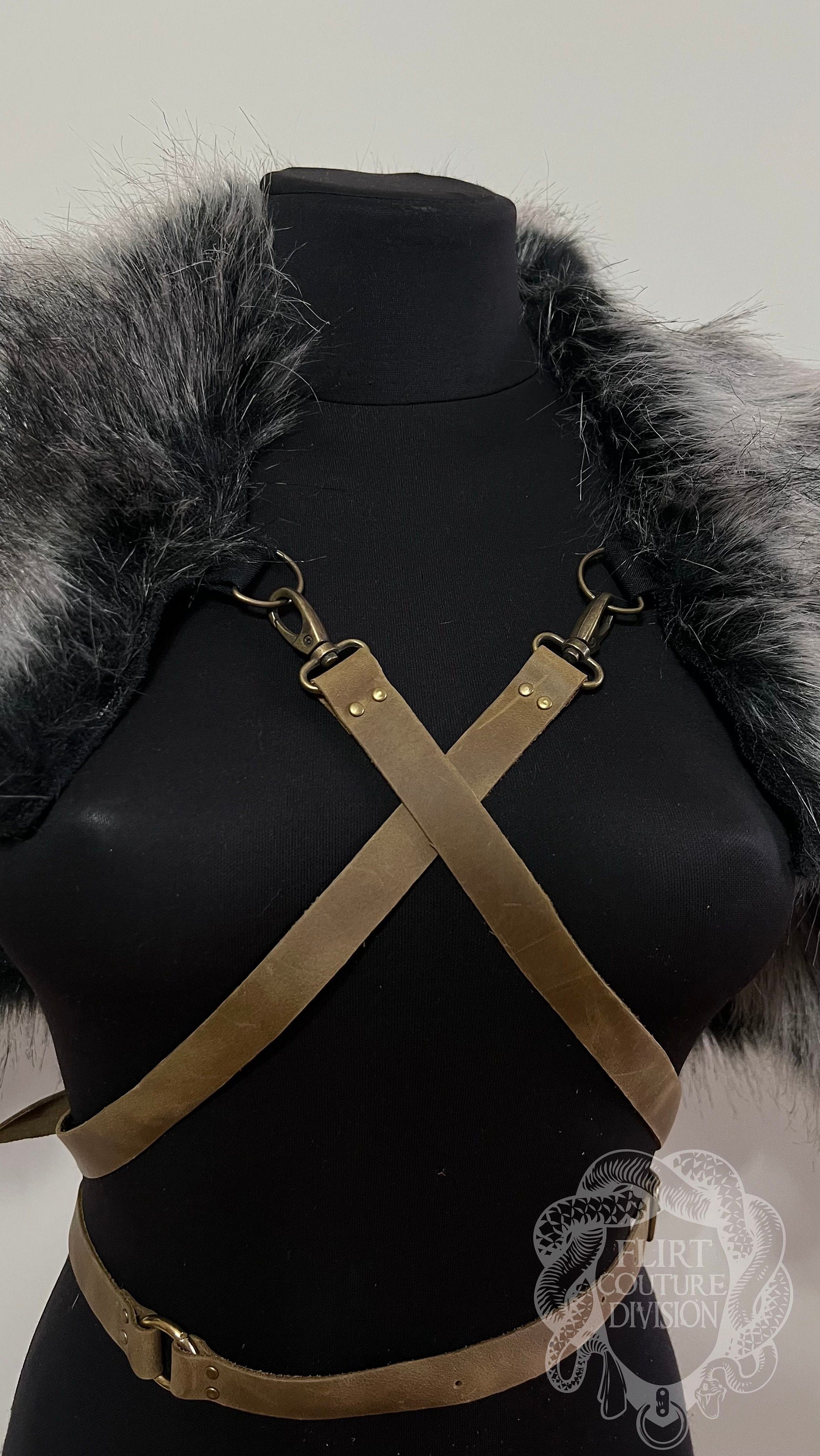 Gray Fake Fur Cape Leather Belts, Fur Shoulder Drape, Warrior Fur ...