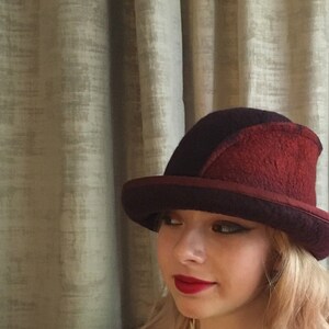 Two-tone Asymmetrical Ladies Fedora With Deep Crown - Hand Felted Wool ...
