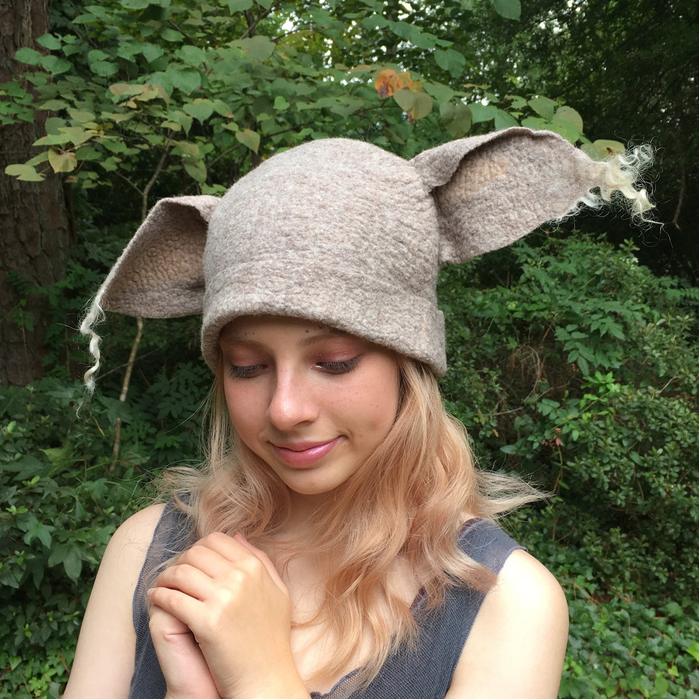 Gray Hat With Ears - Cap With Large Ears - Hand Felted Merino Wool - Etsy
