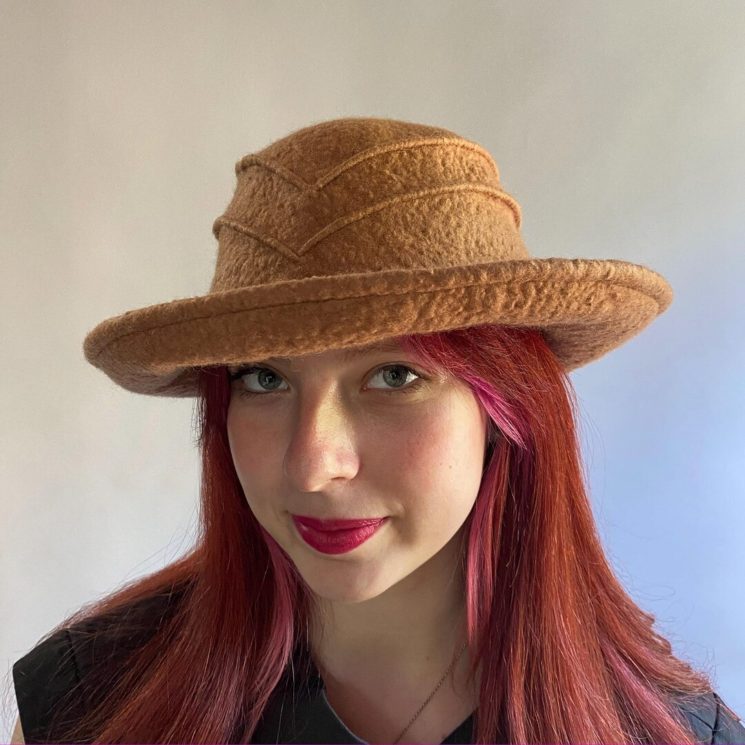 Light Brown Breton Brimmed Hat W/double Pintuck Crown - Hand Felted ...
