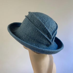 Light Blue Breton Brimmed Hat W/double Pintuck Crown - Hand Felted Wool ...