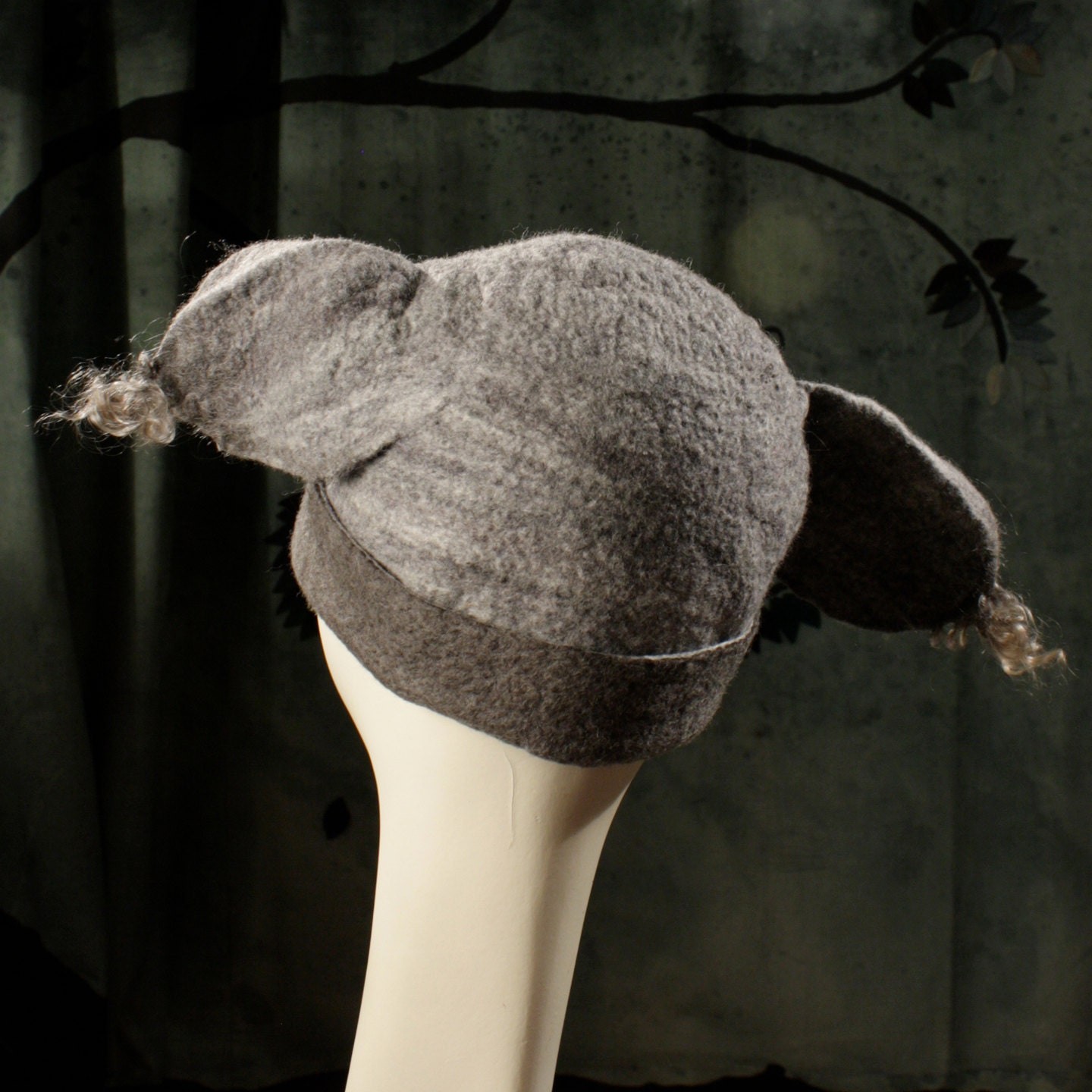 Gray Hat With Ears - Cap With Large Ears - Hand Felted Merino Wool - Etsy