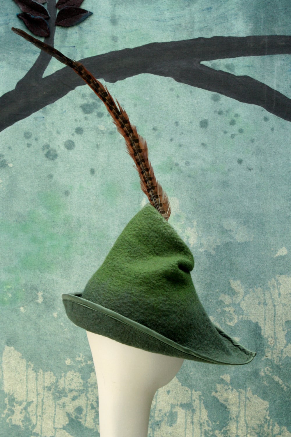 Sherwood Green Crooked Robin Hat w/Feather Hand Felted | Etsy