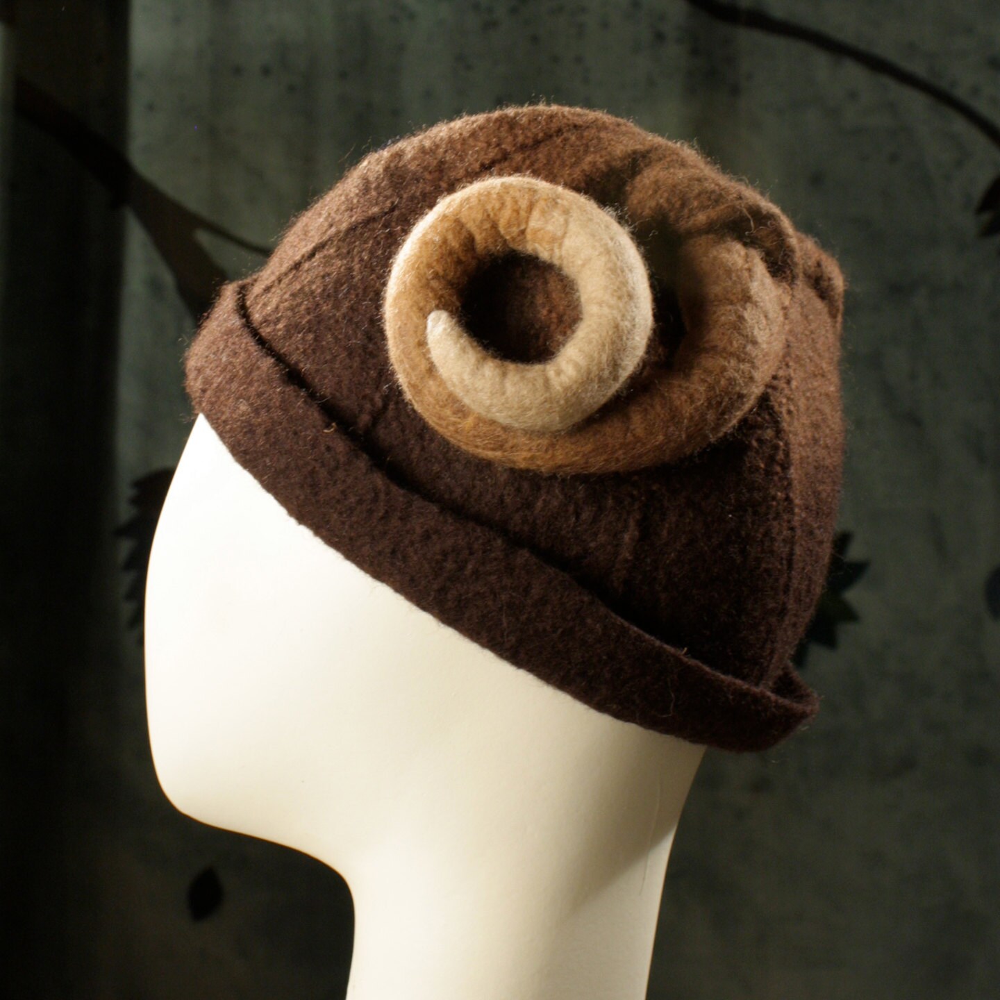 Brown Rams Horn Cap Hand Felted Merino Wool Hat | Etsy