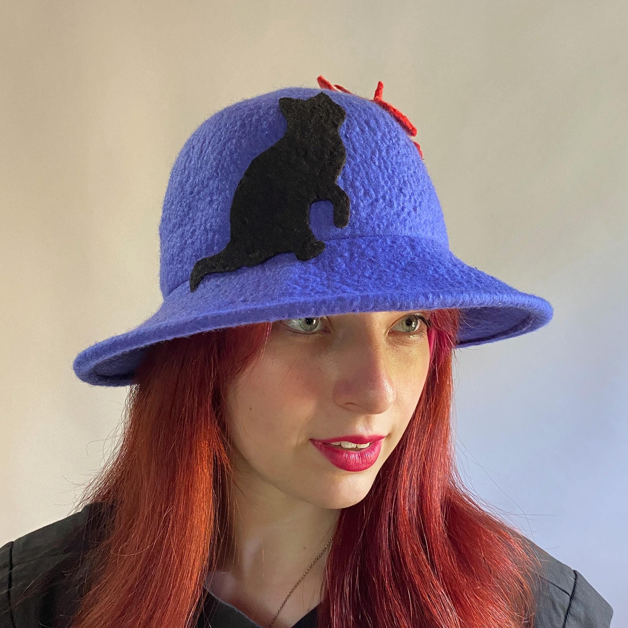 Blue Brimmed 1930's Style Ladies Hat W/crow - Hand Felted Merino Wool ...