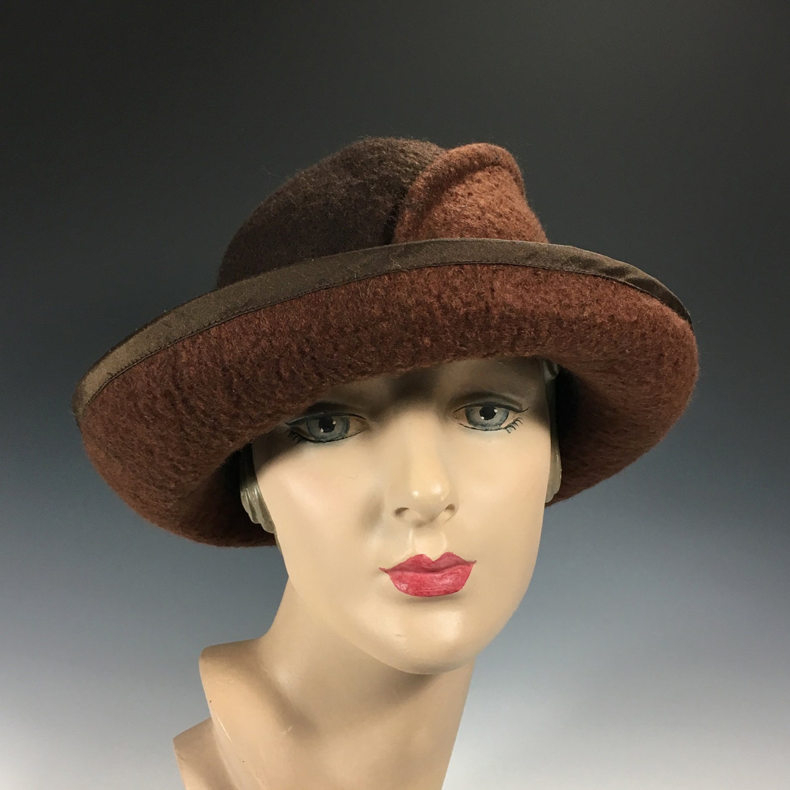 Two-tone Asymmetrical Ladies Fedora With Deep Crown - Hand Felted Wool ...