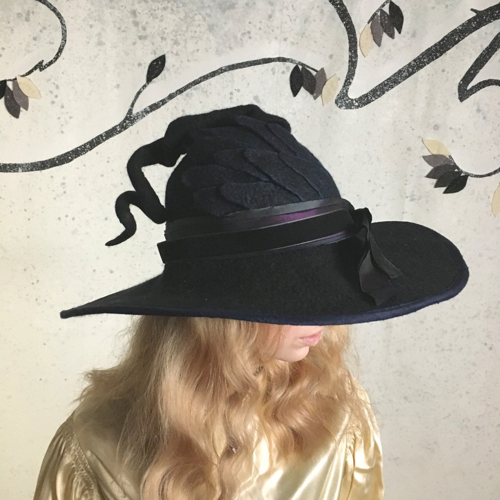 Ravenclaw Witch Hat with Wing and Curly Point Gray and Gold | Etsy