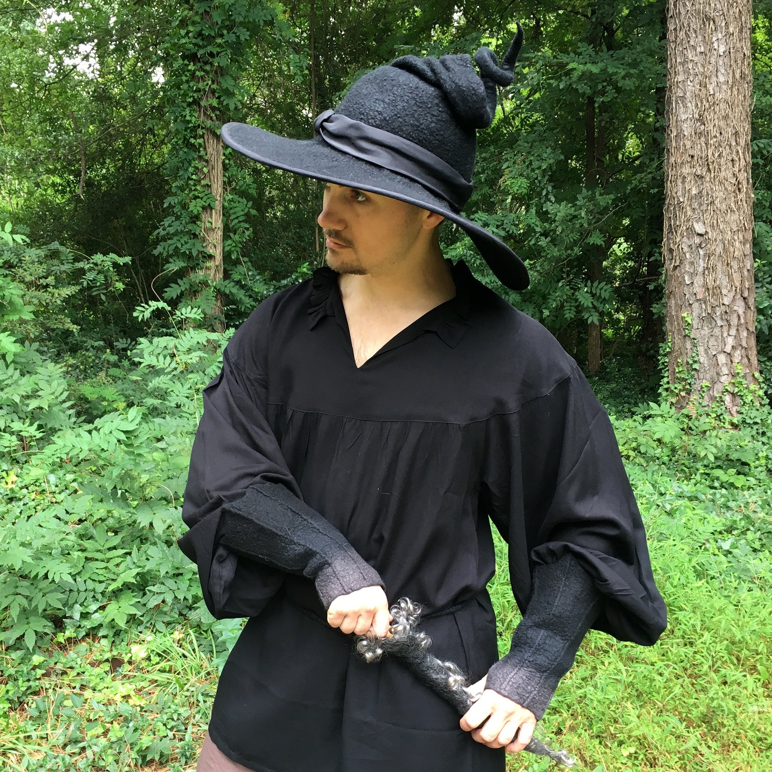 Wizard Hat in Solid Black With Curly Point Hand Felted | Etsy