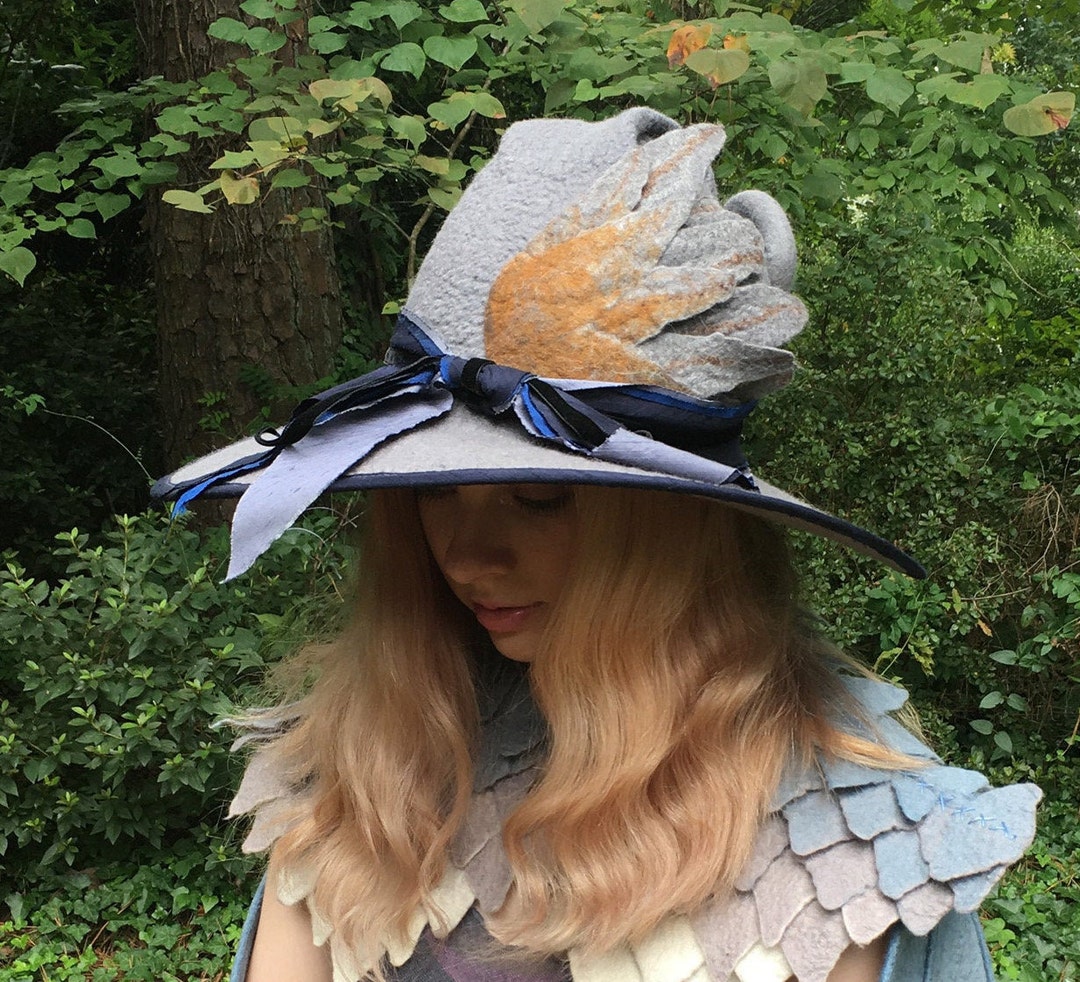 Ravenclaw Witch Hat With Wing and Curly Point Gray and Gold - Etsy