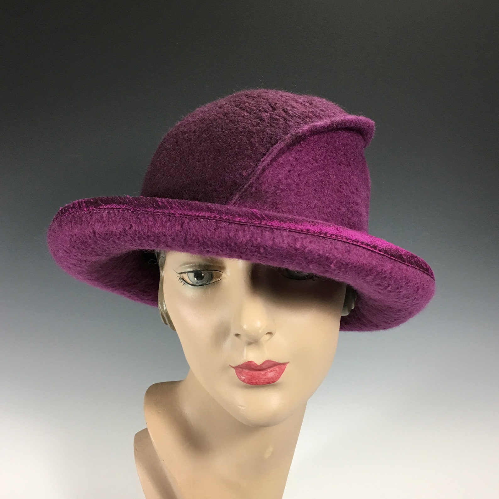 Two-tone Asymmetrical Ladies Fedora With Deep Crown - Hand Felted Wool ...
