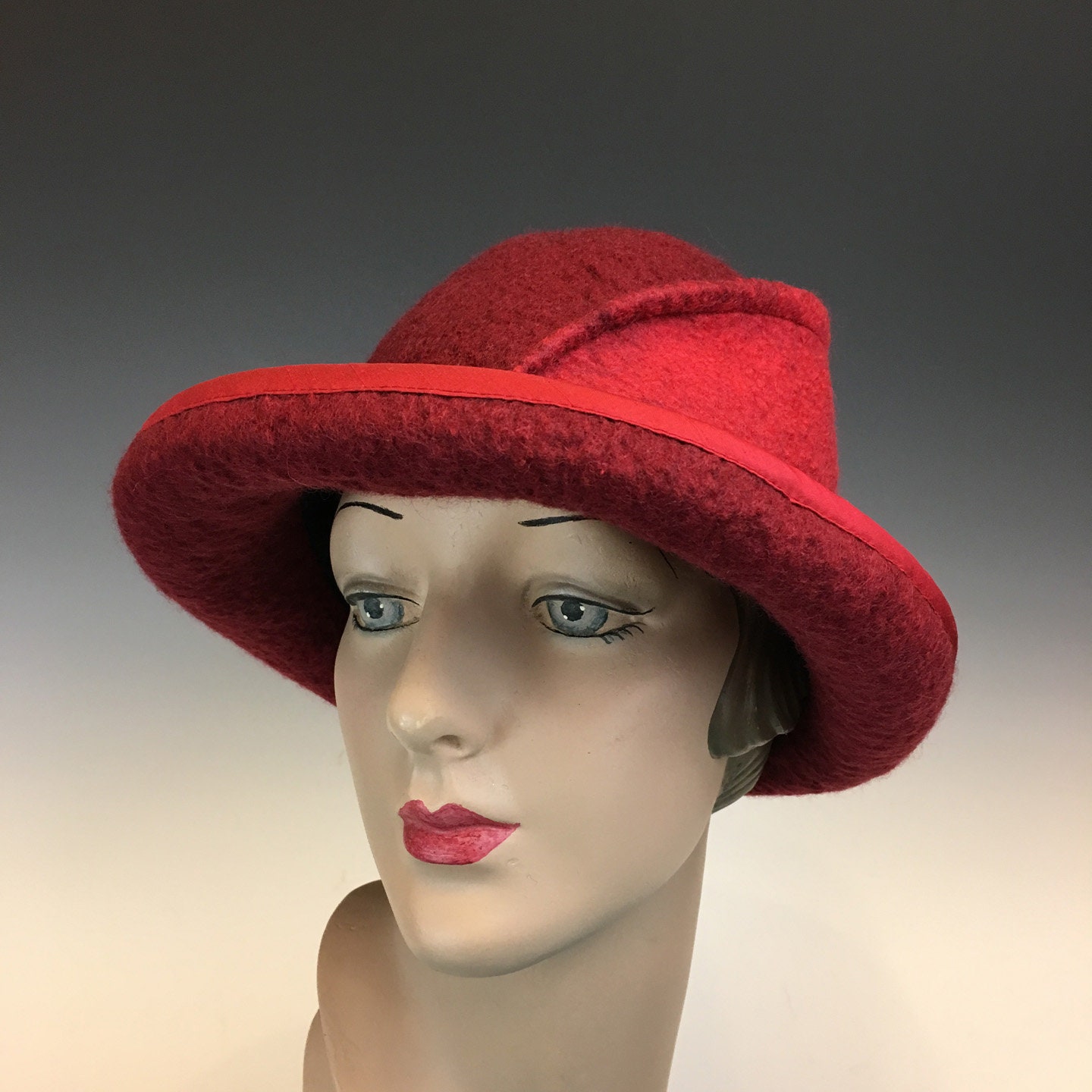Two-tone Asymmetrical Ladies Fedora With Deep Crown - Hand Felted Wool ...
