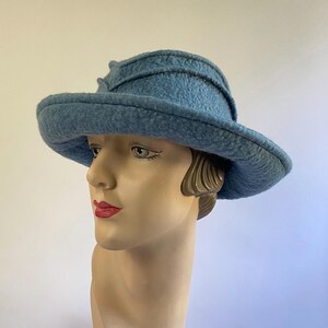 Light Blue Breton Brimmed Hat W/double Pintuck Crown - Hand Felted Wool ...