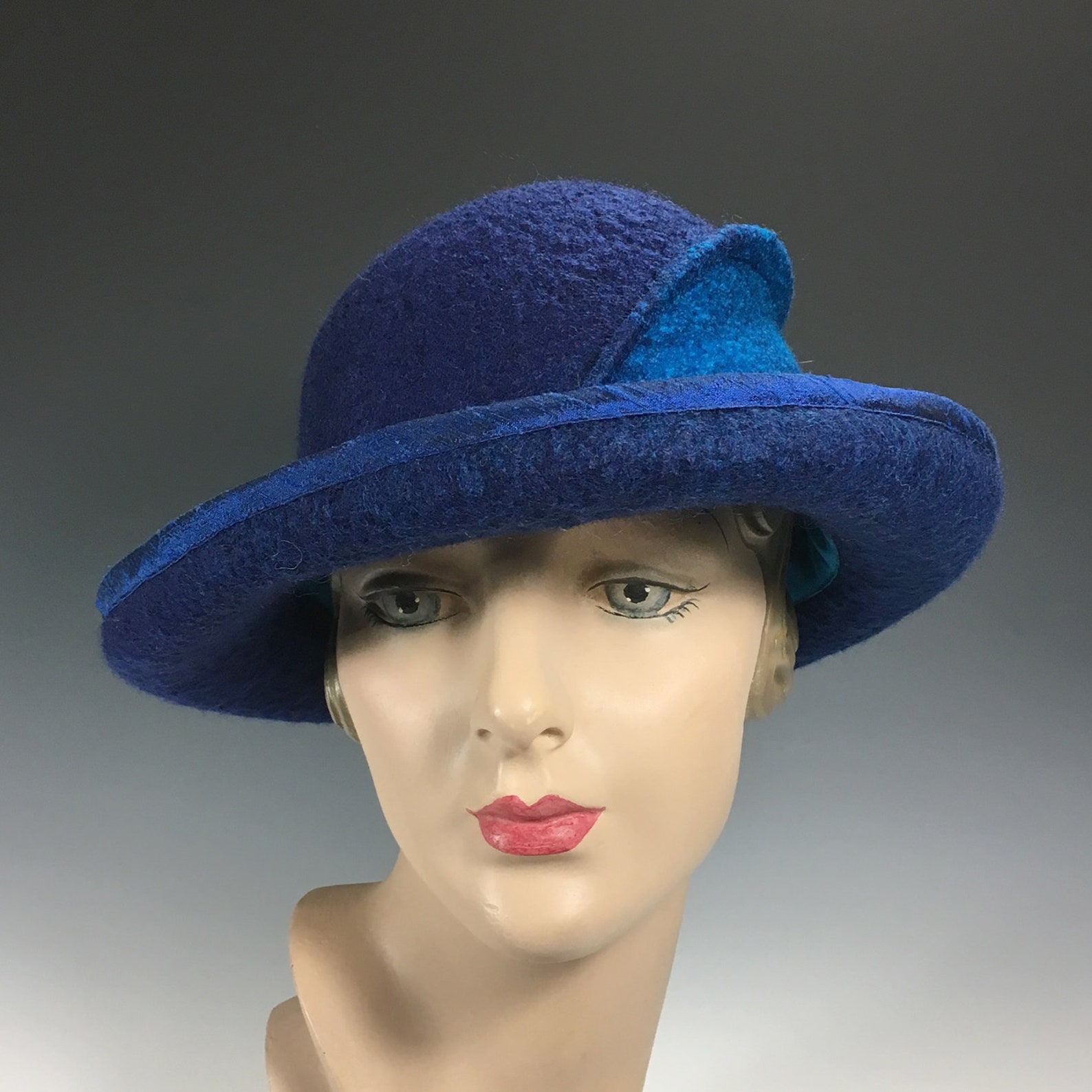 Two-tone Asymmetrical Ladies Fedora With Deep Crown - Hand Felted Wool ...