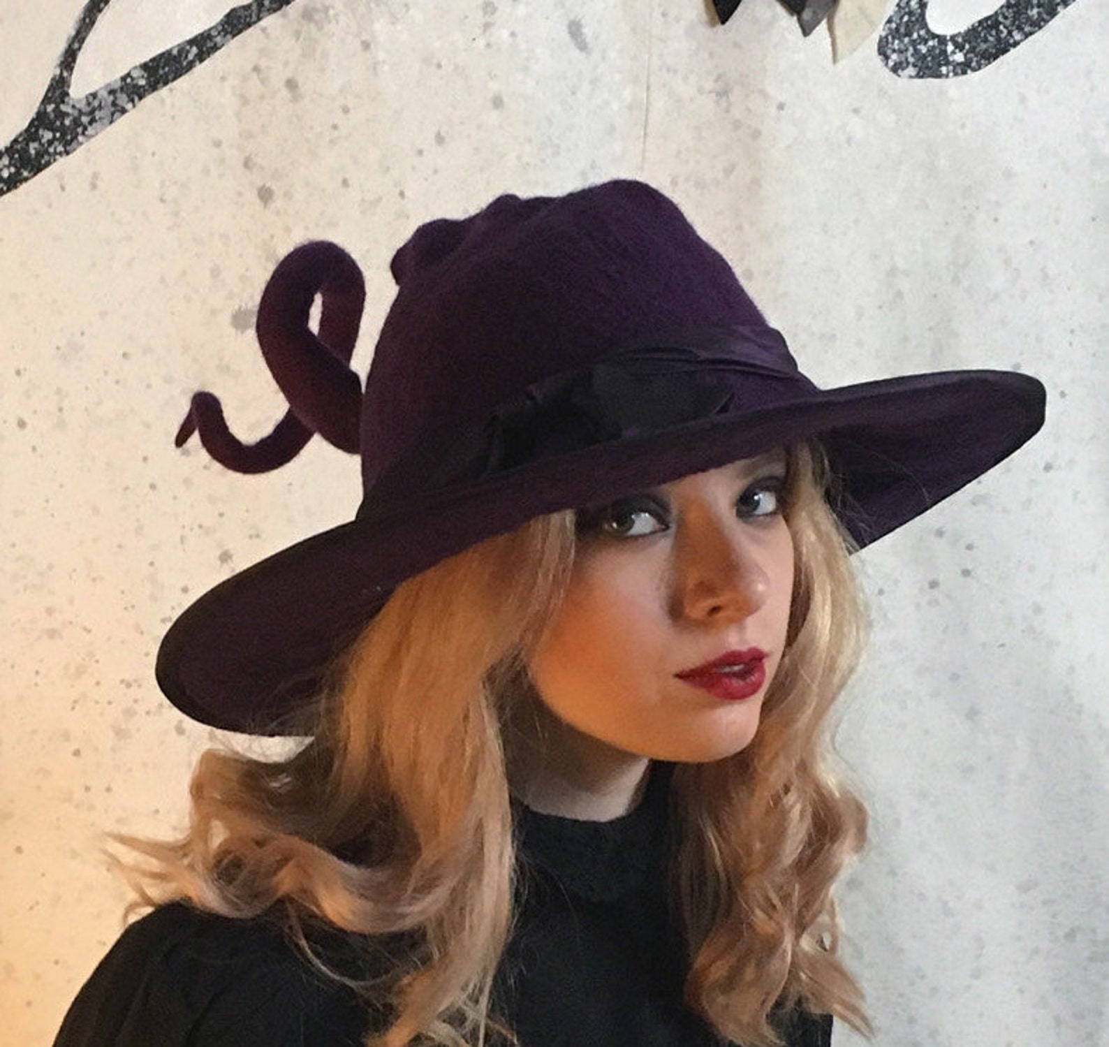 Dark Purple Witch or Wizard Hat With Curly Point Hand Felted - Etsy
