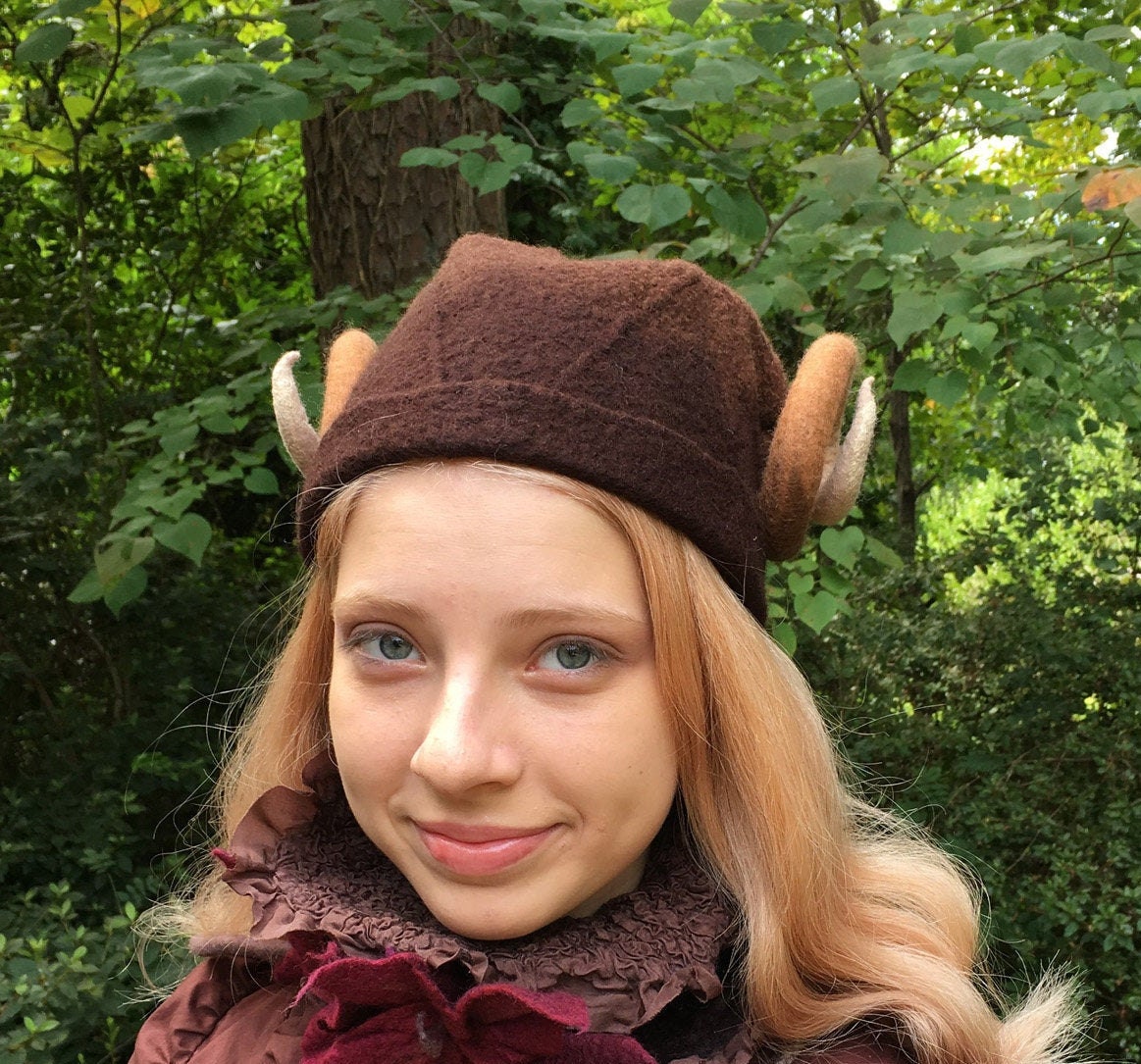 Brown Rams Horn Cap Hand Felted Merino Wool Hat | Etsy