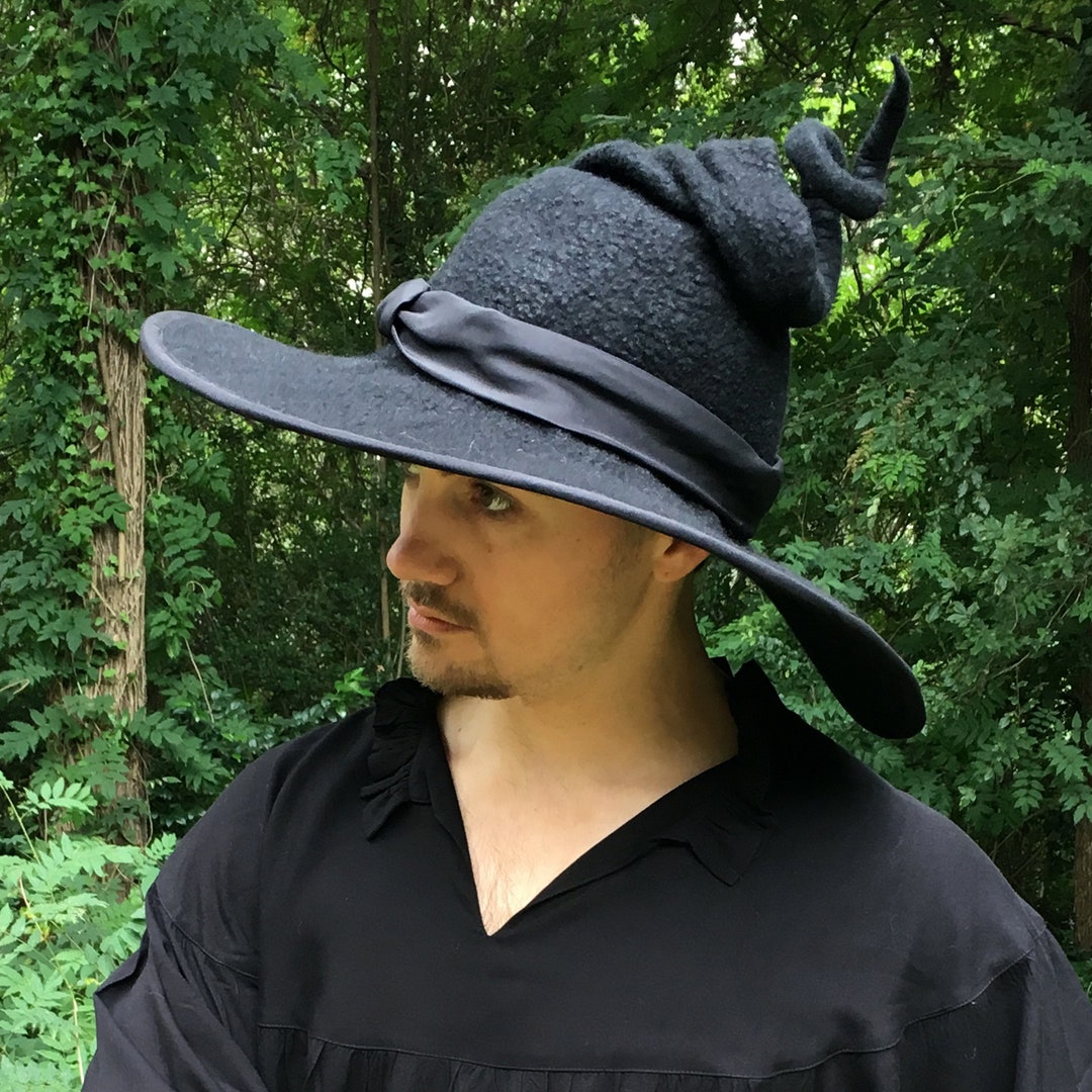Wizard Hat in Solid Black With Curly Point Hand Felted - Etsy