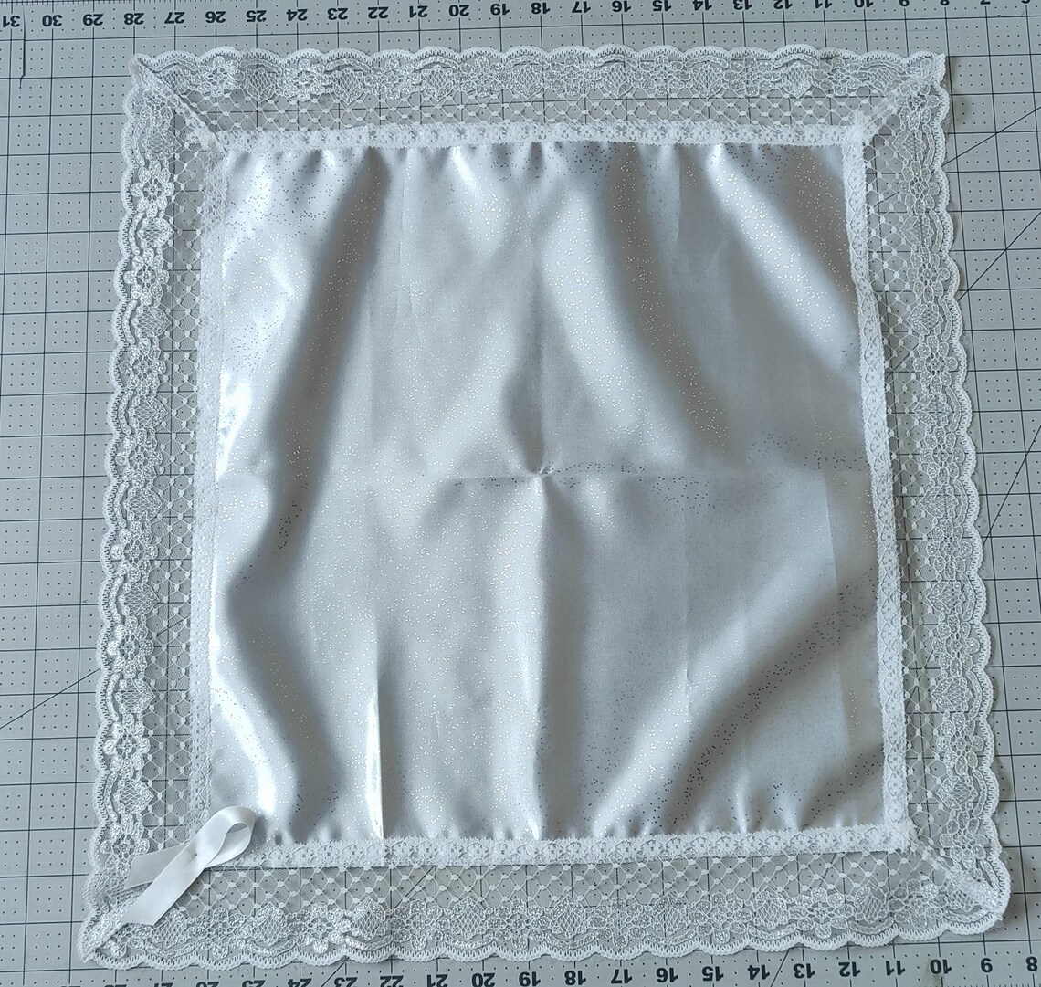 Silver Satin With Glitter Highlights 20" Handkerchief/scarf Lace Trim ...