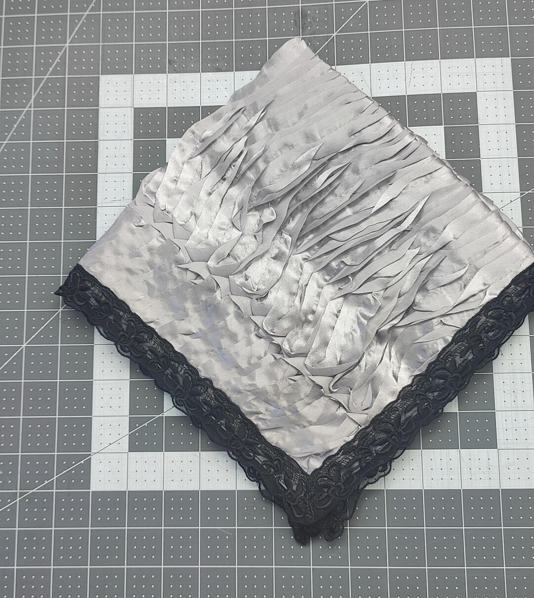 Satin Wave Hankerchief / Lapscarf Trimmed With Black Lace ...