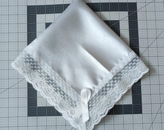 Silver Satin With Glitter Highlights 20" Handkerchief/scarf Lace Trim ...