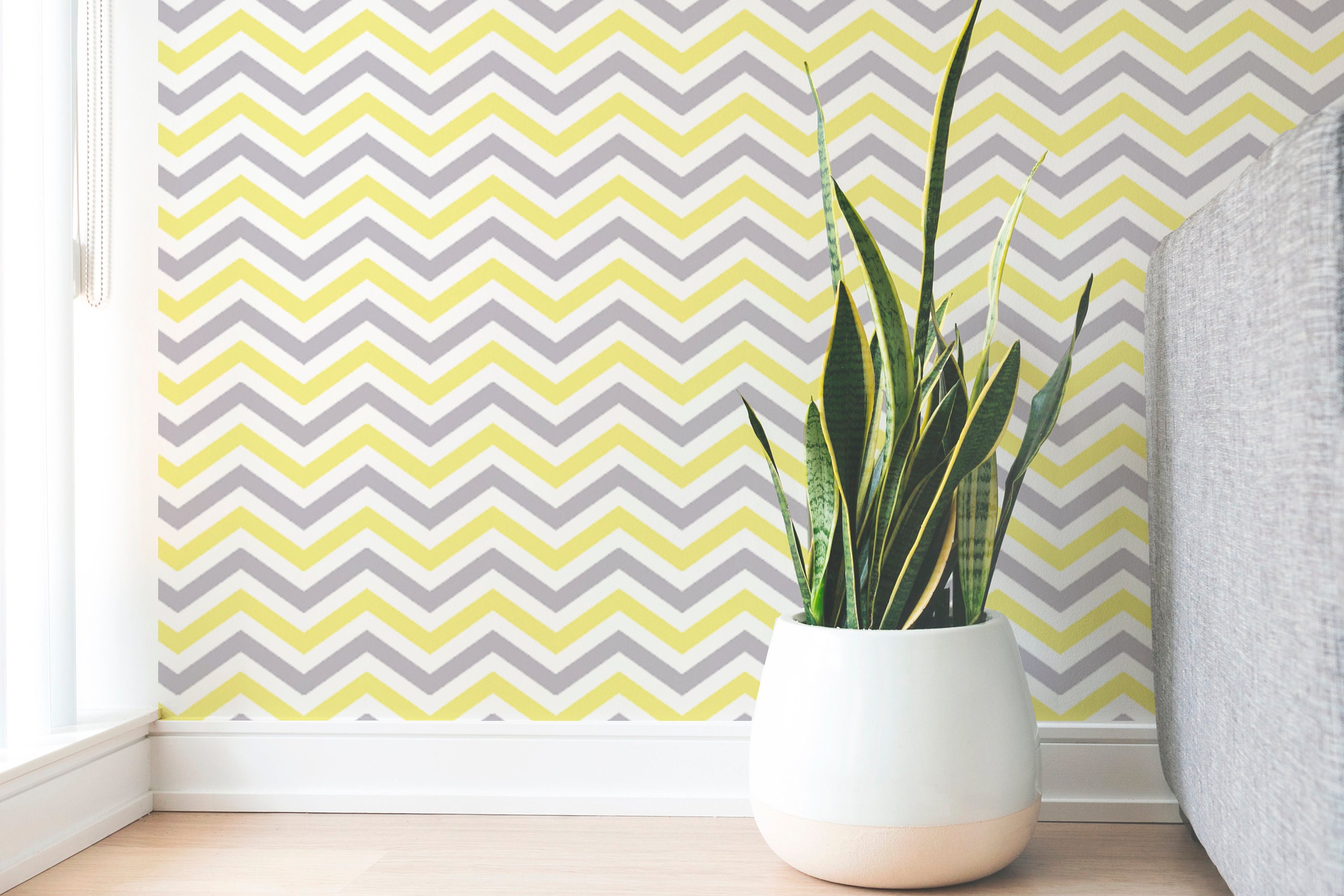 Yellow And Grey Chevron Wallpaper