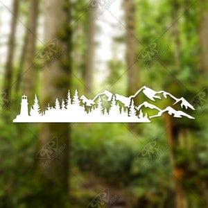 Mountain and Trees With Lighthouse Banner Large Vinyl Decal, Bumper ...