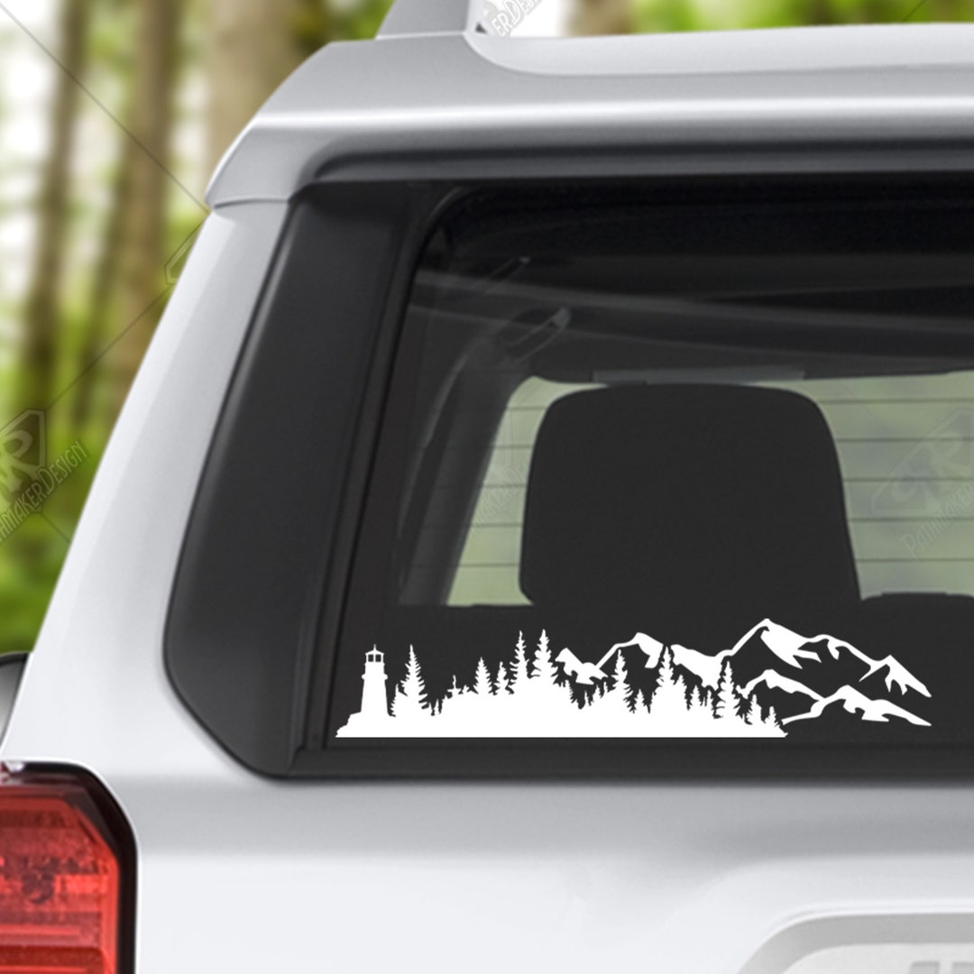 Mountains and Trees With Lighthouse Vinyl Decal, Bumper Sticker for Car ...