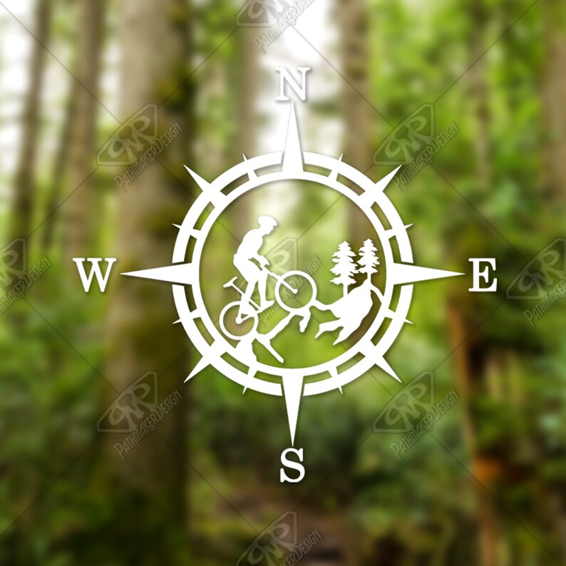 Compass Rose Mountain Bike Vinyl Decal Bumper Sticker for Car Window ...