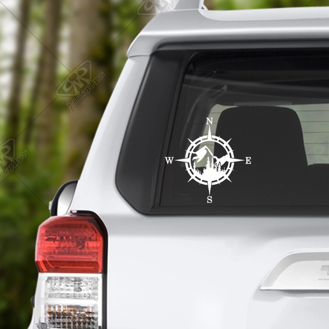 Compass Rose Mountains Trees Vinyl Decal Bumper Sticker for Car Window ...