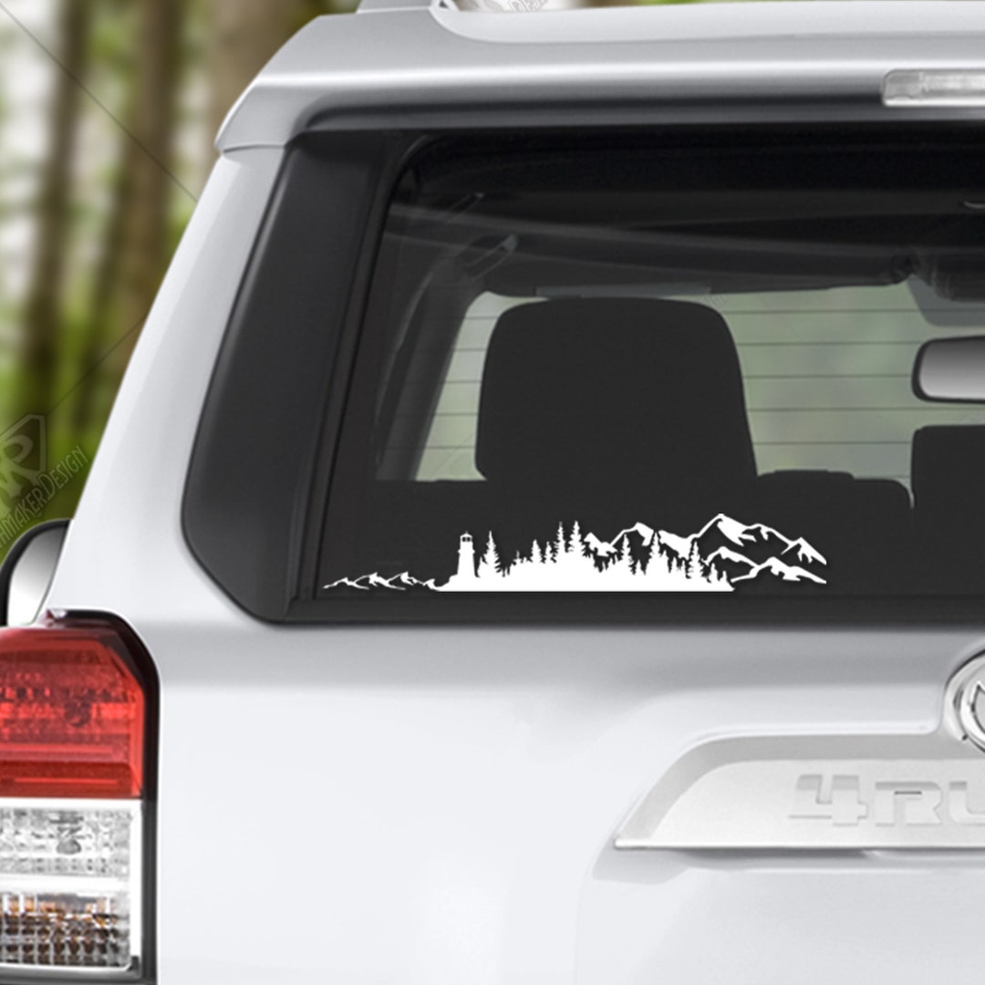 Mountains and Trees With Ocean Vinyl Decal, Bumper Sticker for Car ...