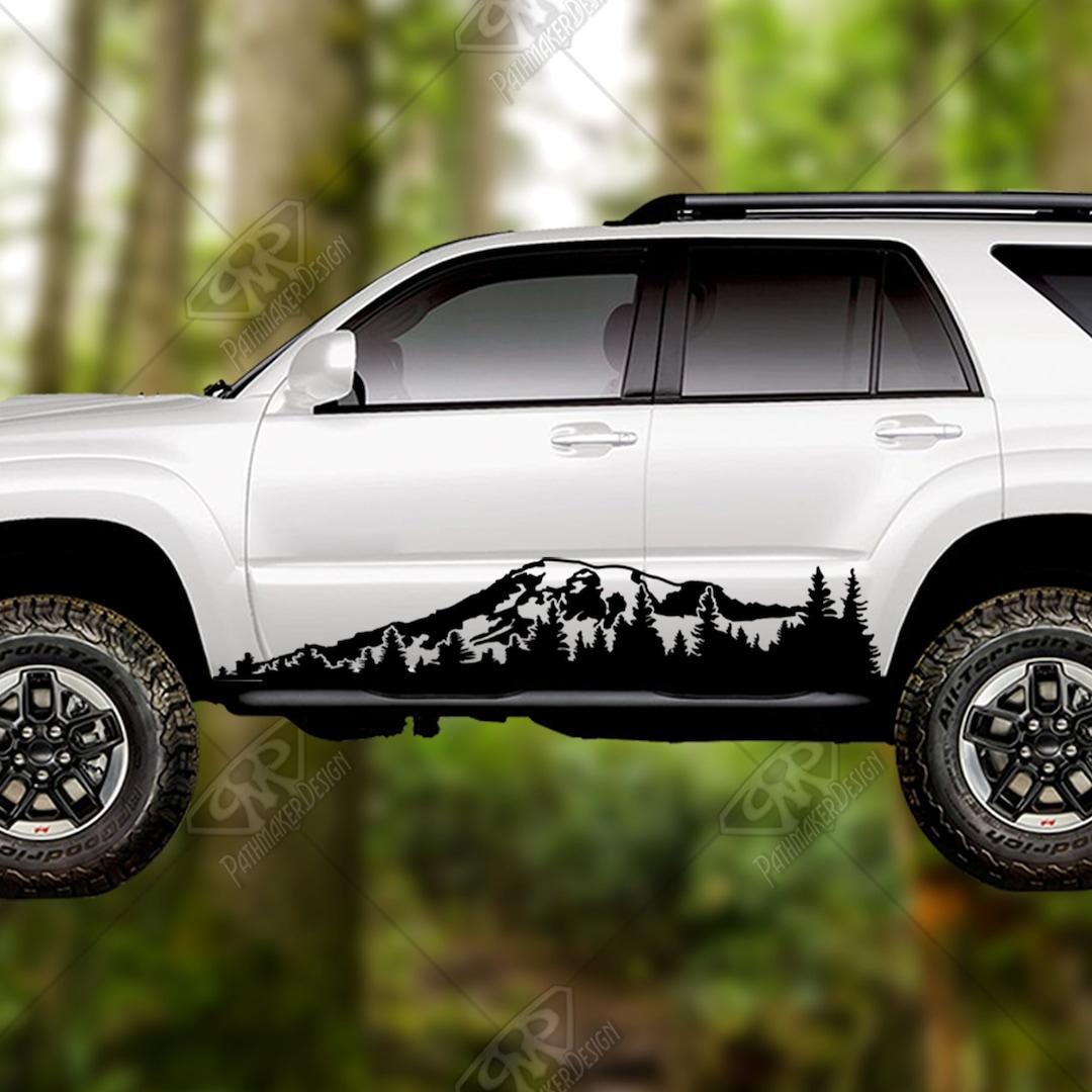 Mountain and Trees Rainier Banner Large Vinyl Decal, Bumper Sticker ...