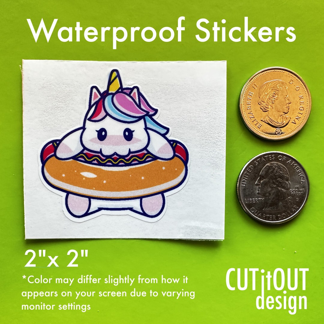 WATERPROOF STICKERS Unicorn Hot Dog, Cute, Glossy Finish Decal, Funny ...