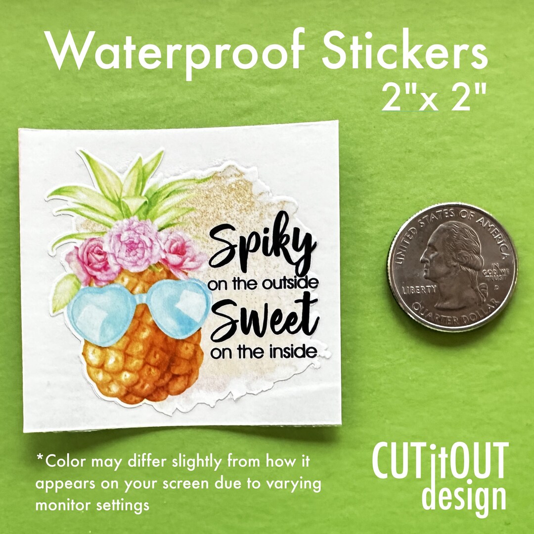 WATERPROOF STICKERS Spiky and Sweet Pineapple, Glossy Finish Decal ...